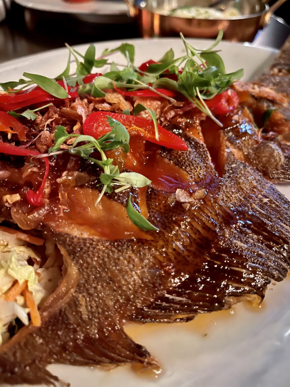 Whole Crispy Flounder with Apricot Shallot sauce - How low can you slow?